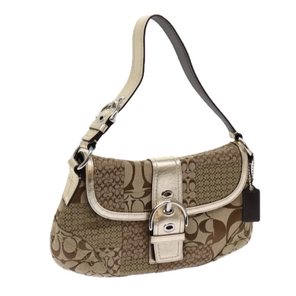 Coach | Bags | Coach Signature Shoulder Bag Canvas Leather Beige G87 ...